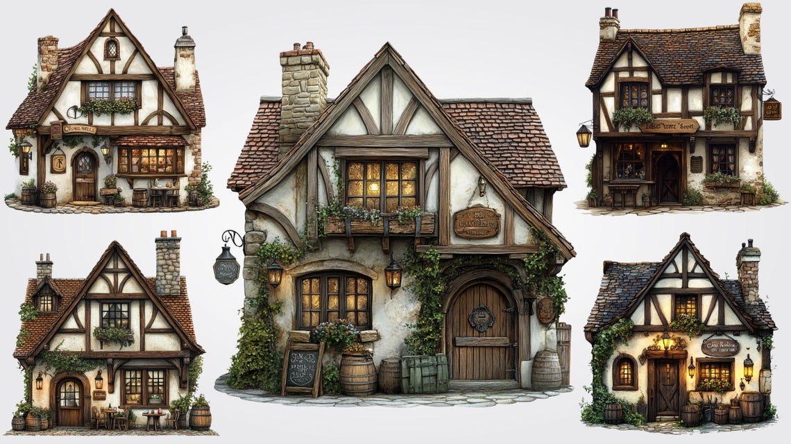 Old English Inn Clipart: Vintage Tudor Cottage PNG (20 Images) - Etsy