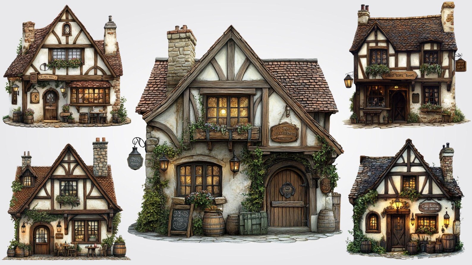 Old English Inn Clipart: Vintage Tudor Cottage PNG (20 Images) - Etsy