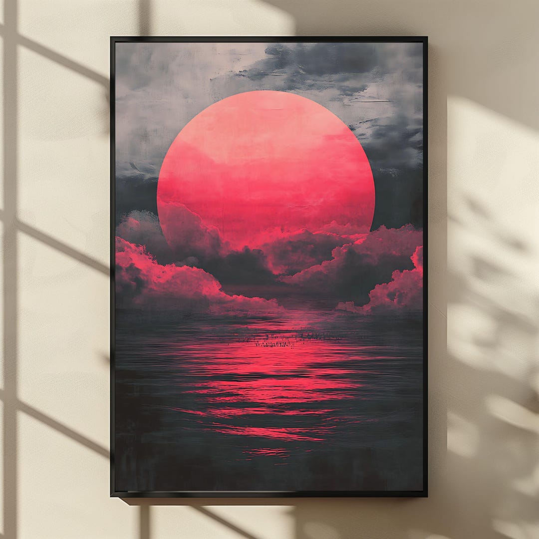 Dark Red Sun Minimalist Print: Hinomaru Inspired Abstract Art (digital ...