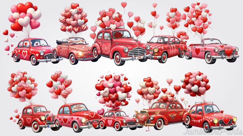 Valentine Car Clipart - Cute Love Car Pngs, Heart Balloons Romantic ...