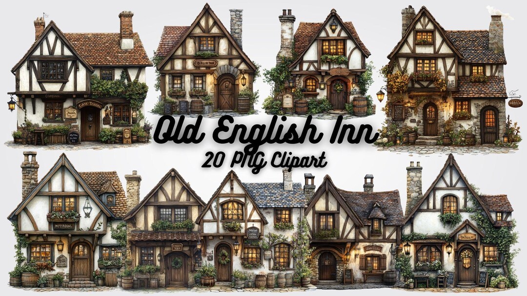 Old English Inn Clipart: Vintage Tudor Cottage PNG (20 Images) - Etsy