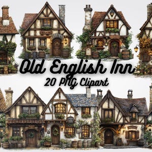 Old English Inn Clipart: Vintage Tudor Cottage PNG (20 Images) - Etsy