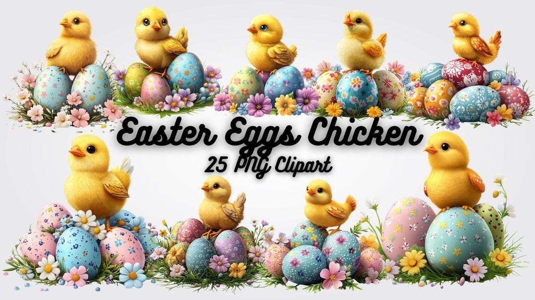 Easter Eggs Chicken Clipart, Cute Farmhouse Chicken and Colorful Egg ...