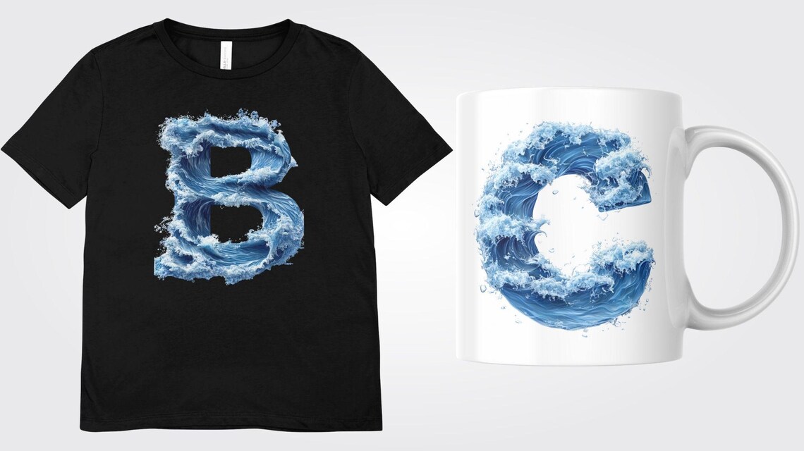 Ocean Waves Alphabet Clipart, Water Splash Letters PNG, Water Waves ...