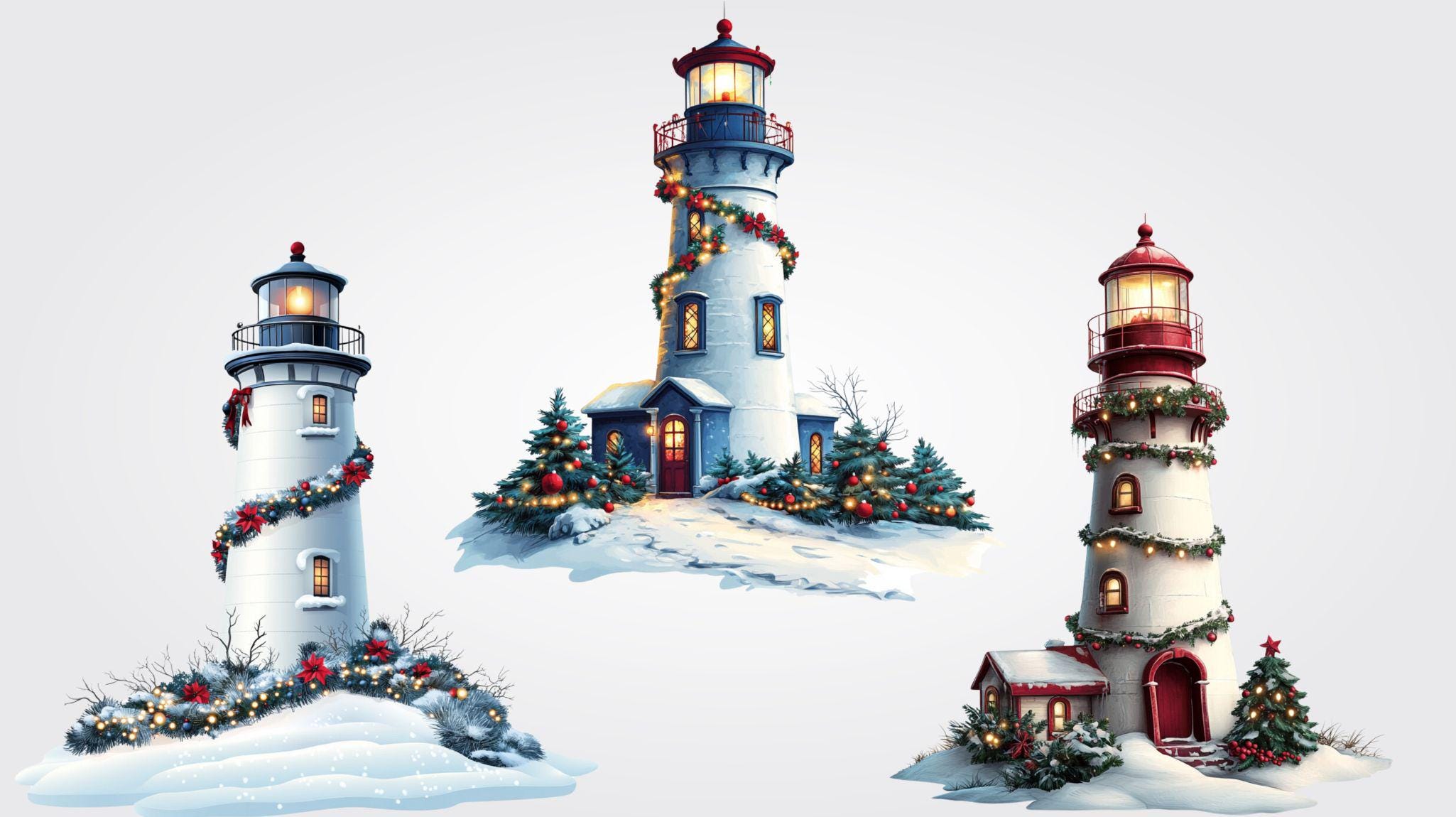 35 Christmas Lighthouse Clipart, Nautical Christmas,png Transparent ...