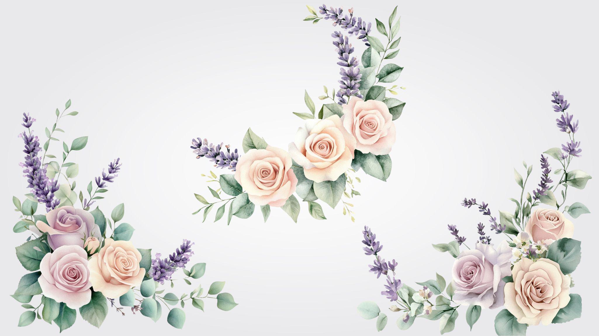 35 Watercolor Rose Border Clipart: Pastel Floral Graphics (digital ...