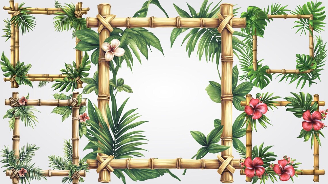 Bamboo Frame Clipart, Green Leaves, Tropical Bamboo PNG Frames, Digital ...