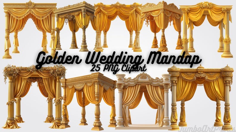 Golden Wedding Mandap Clipart: Indian Wedding Invitation Designs (PNG ...