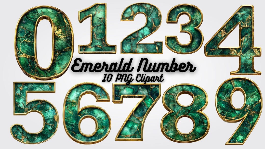 Emerald Number Clipart, Number Clipart, 10 Green Gold Numbers, Luxury ...