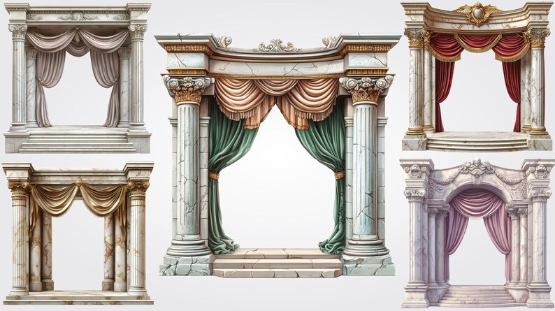 Ancient Theater Stage Clipart: Vintage Greek & Roman Backdrops (digital ...