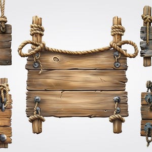Rustic Wooden Banner Clipart: Vintage Sign PNG Set (digital Download ...