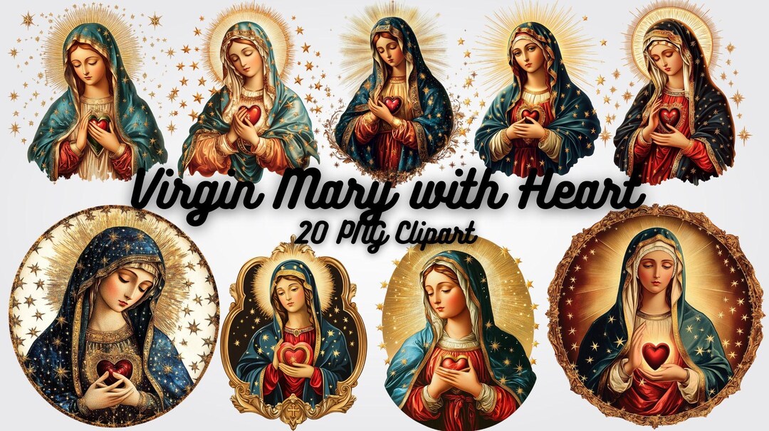Virgin Mary With Heart Clipart, 20 High-quality Pngs for Invitations ...