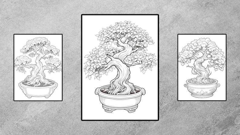 50 Bonsai Tree Coloring Pages, Bonsai in Pots Coloring Book for Kids ...