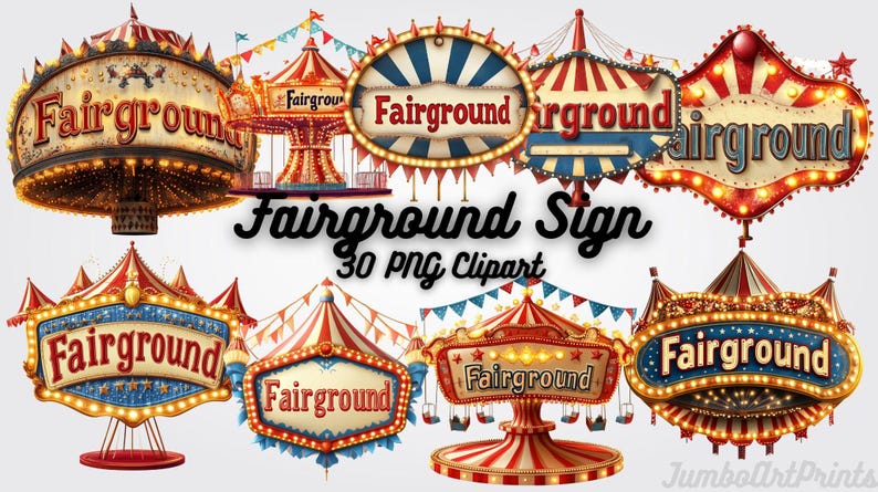 Fairground Sign Clipart: Retro Christmas Carnival Lights (digital ...