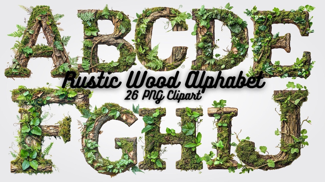 Rustic Wood Alphabet Clipart: 26 PNG Letter Graphics (digital Designs ...