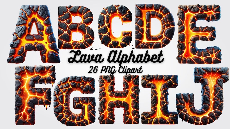 Lava Alphabet Clipart: 26 Stone Letter PNG Images (12x12 Inch) - Etsy