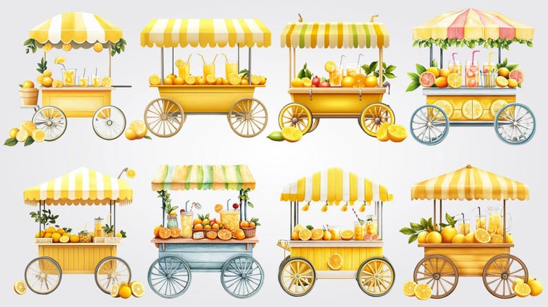 Lemonade Cart Clipart, Summer Lemon Stand PNG, Vintage Fresh Lemonade ...