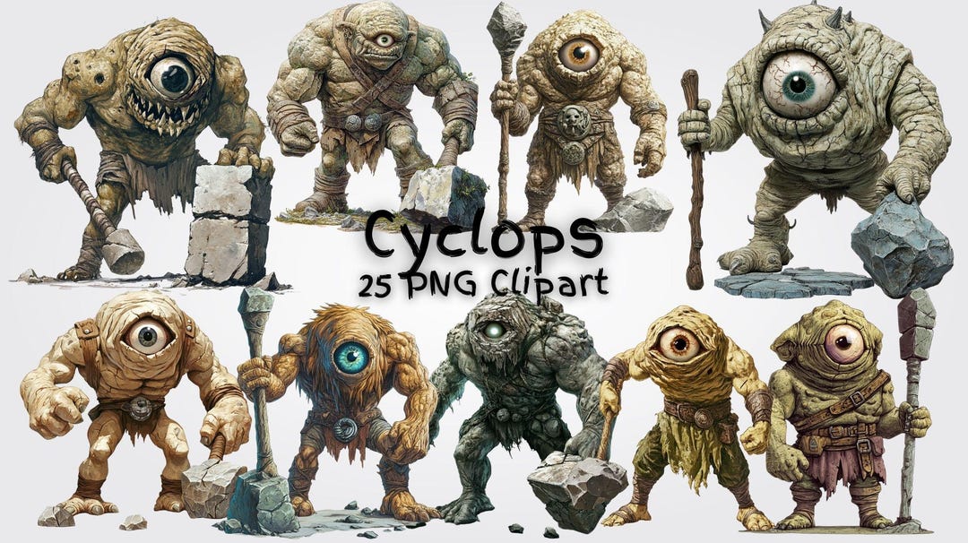 Cyclops Clipart, Mythical Monster PNG Set, Fantasy Digital Download for ...