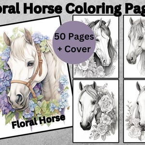 50 Floral Horse Coloring Pages, Flowers and Horse Coloring Book for ...