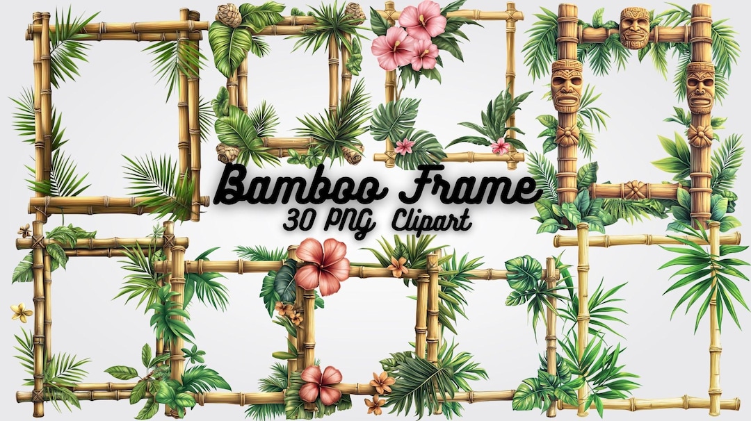 Bamboo Frame Clipart, Green Leaves, Tropical Bamboo PNG Frames, Digital ...