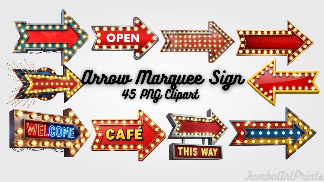 Arrow Marquee Sign Clipart - 45 Vintage Light-up Arrow PNG | - Etsy