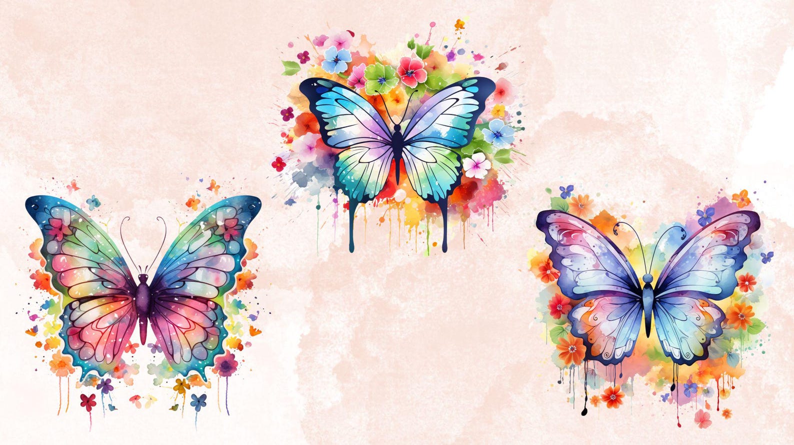 Rainbow Butterfly Clipart Bundle: 40 Vibrant PNG Images (digital ...