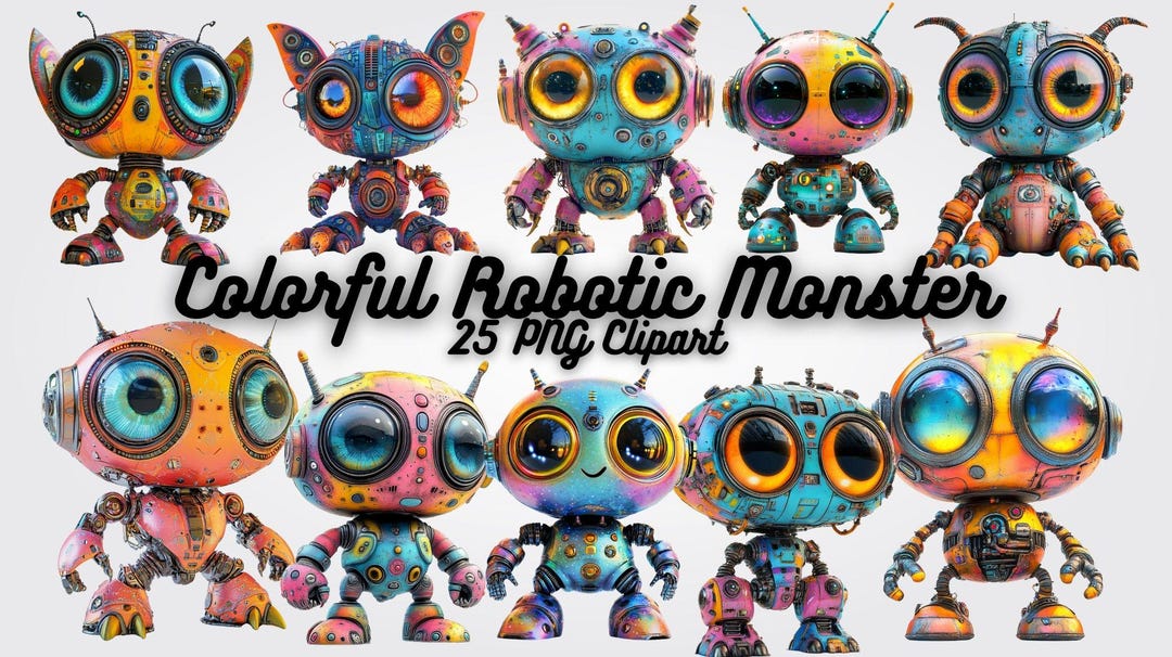 Colorful Robotic Monster Clipart, Cute Robot Clipart, Sci-fi Creature ...