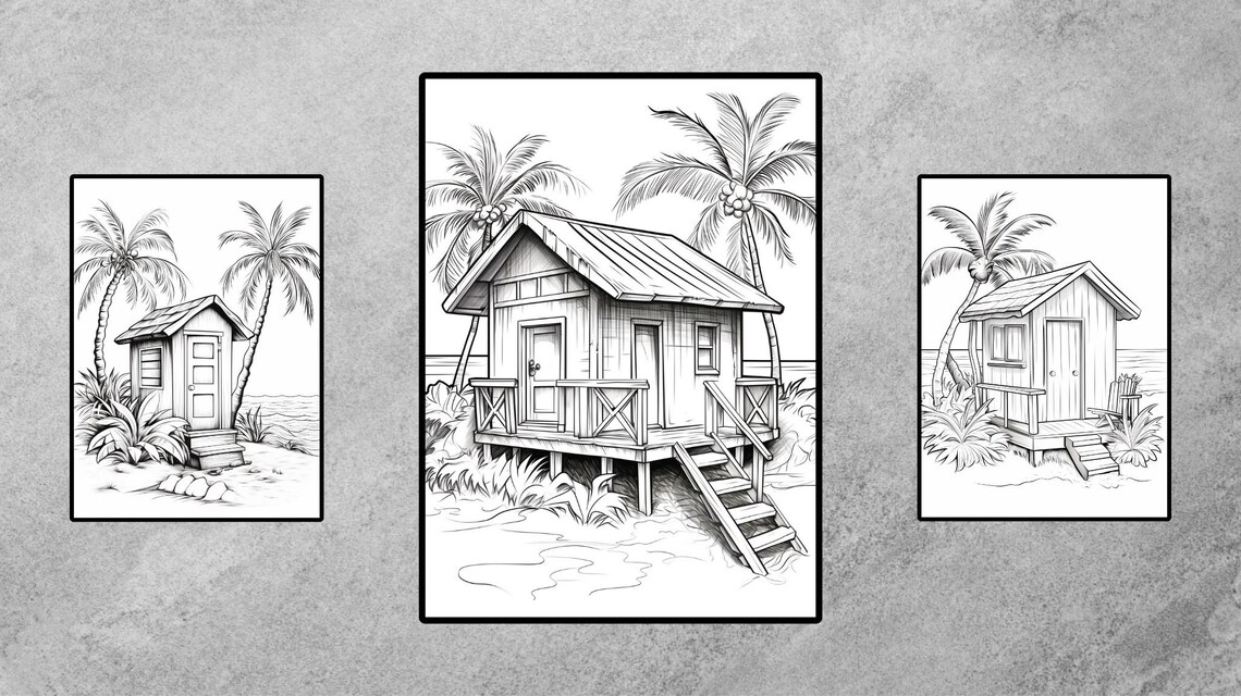 50 Miniature Beach Huts Coloring Pages,printable Adults and Kids ...