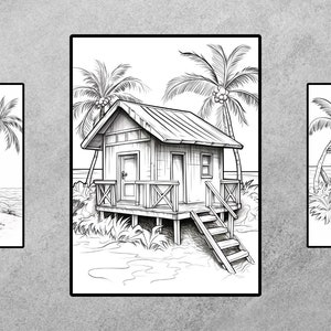50 Miniature Beach Huts Coloring Pages,printable Adults and Kids ...