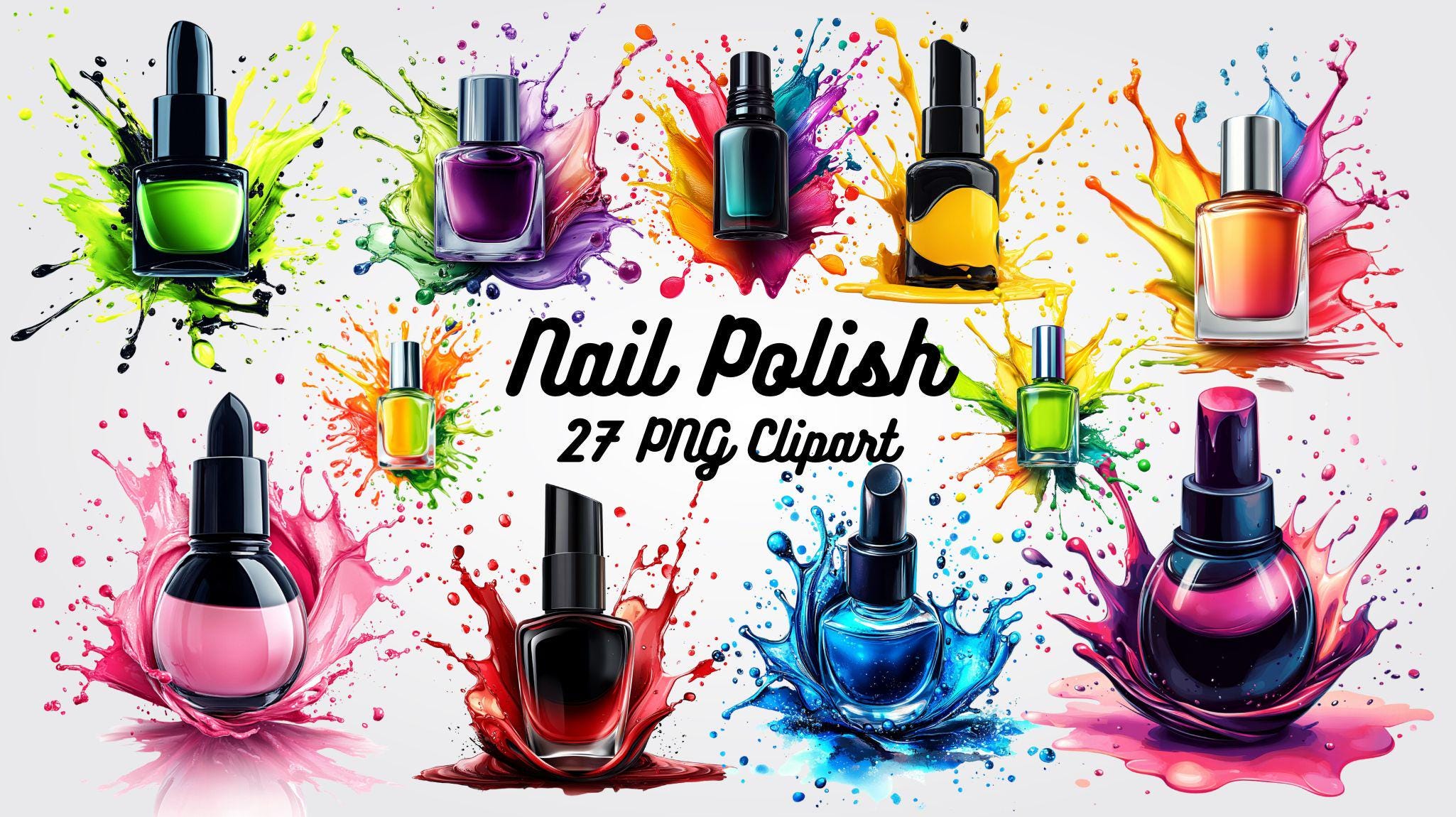 Colorful Nail Polish Clipart: 27 PNG Images With Splash Backgrounds ...