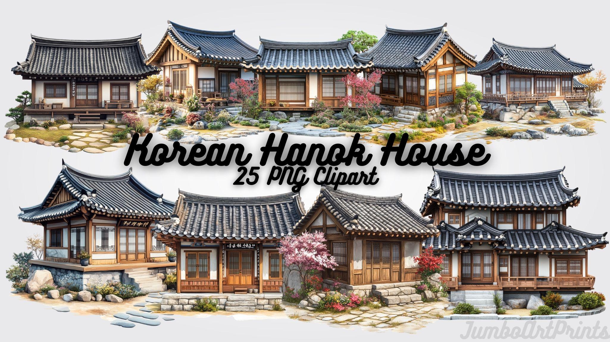 Korean Hanok House Clipart: Traditional Architecture Illustrations ...