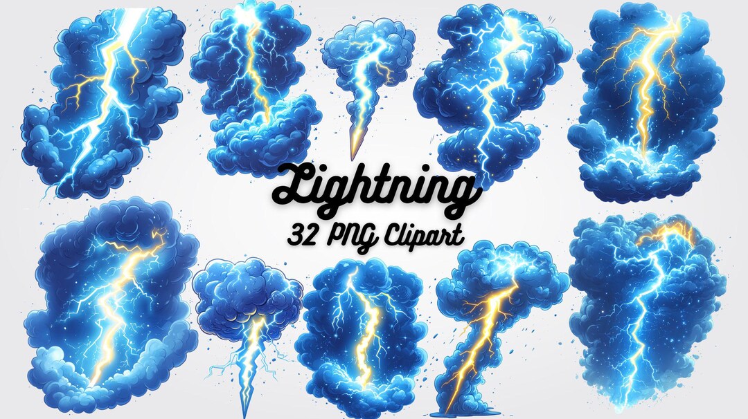 32 Lightning Clipart, High-quality PNG Images With Blue Clouds and ...