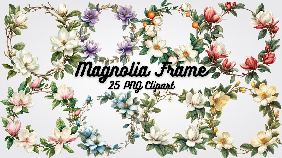 Magnolia Floral Frames Clipart: Round Flower PNG (digital Download) - Etsy