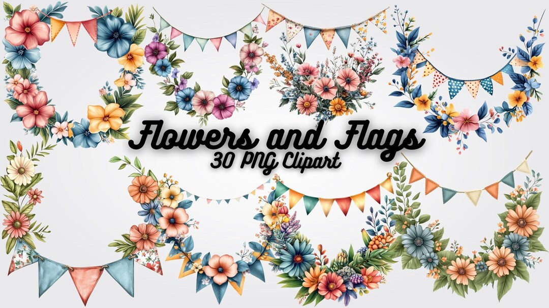 Floral Flag Clipart: Patriotic Bunting Graphics (digital Download 30 ...