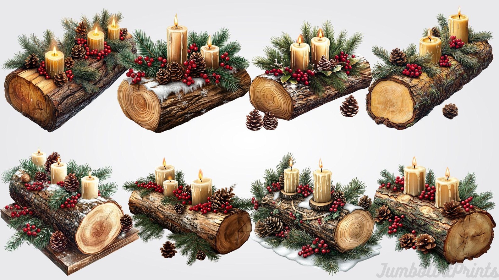 Christmas Logs Clipart - 25 Holiday Log Decor With Pine, Berries ...