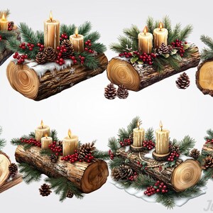 Christmas Logs Clipart - 25 Holiday Log Decor With Pine, Berries ...