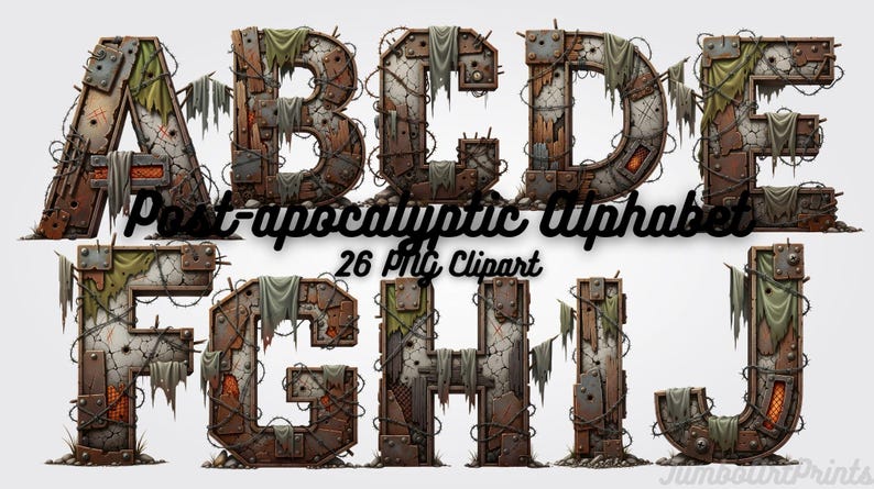 Dystopian Alphabet Clipart – Grunge PNG Font, Game UI (digital Download ...