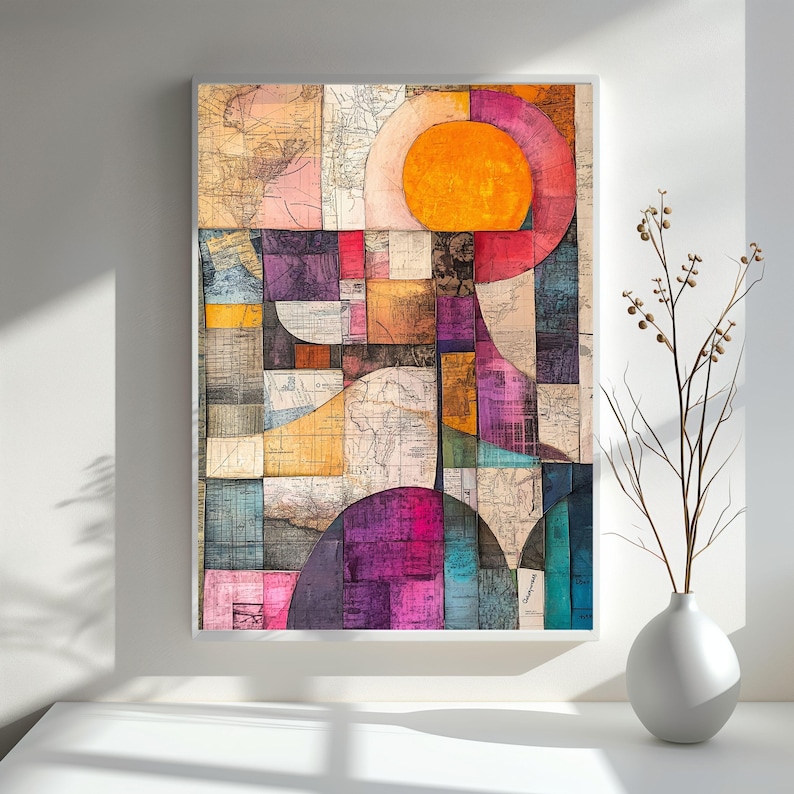 Abstract Paper Collage Wall Art: Mixed-media Map Texture (digital ...