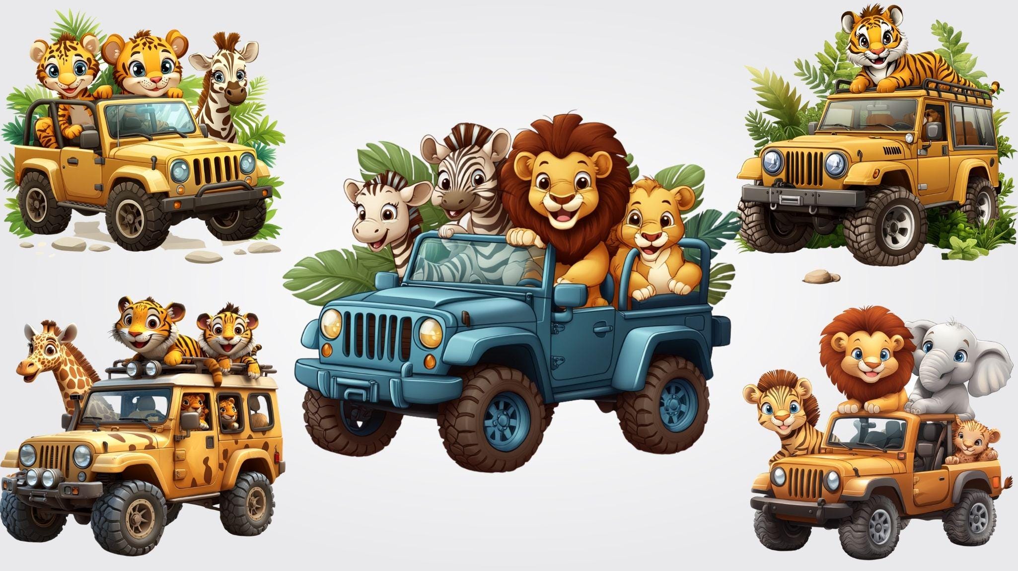 Safari Animals Jeep Clipart PNG: Jungle Birthday, Baby Shower (digital ...