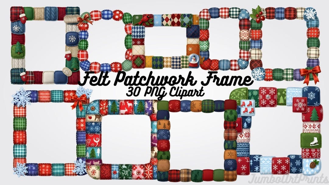 Felt Patchwork Frame Clipart PNG - Handmade Felt Style Borders for ...