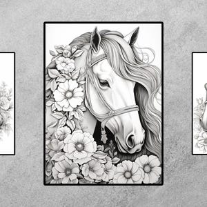 50 Floral Horse Coloring Pages, Flowers and Horse Coloring Book for ...