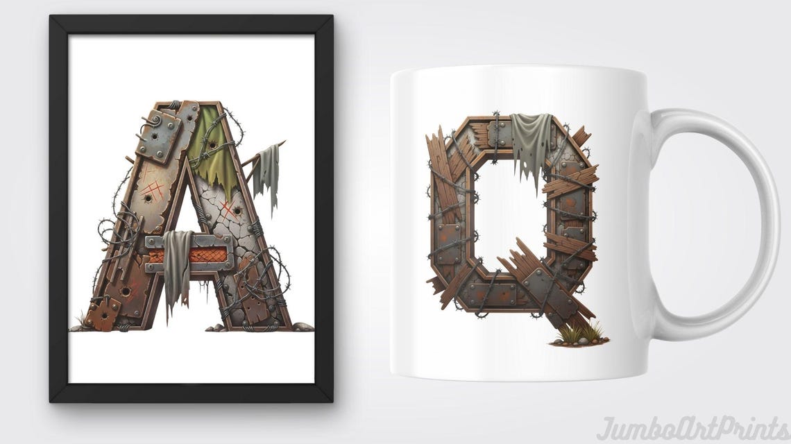 Dystopian Alphabet Clipart – Grunge PNG Font, Game UI (digital Download ...