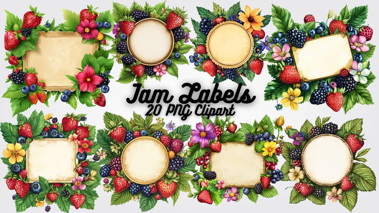 Jam Labels Clipart, Fruit Preserve Clipart, Mason Jar Tags for Homemade ...