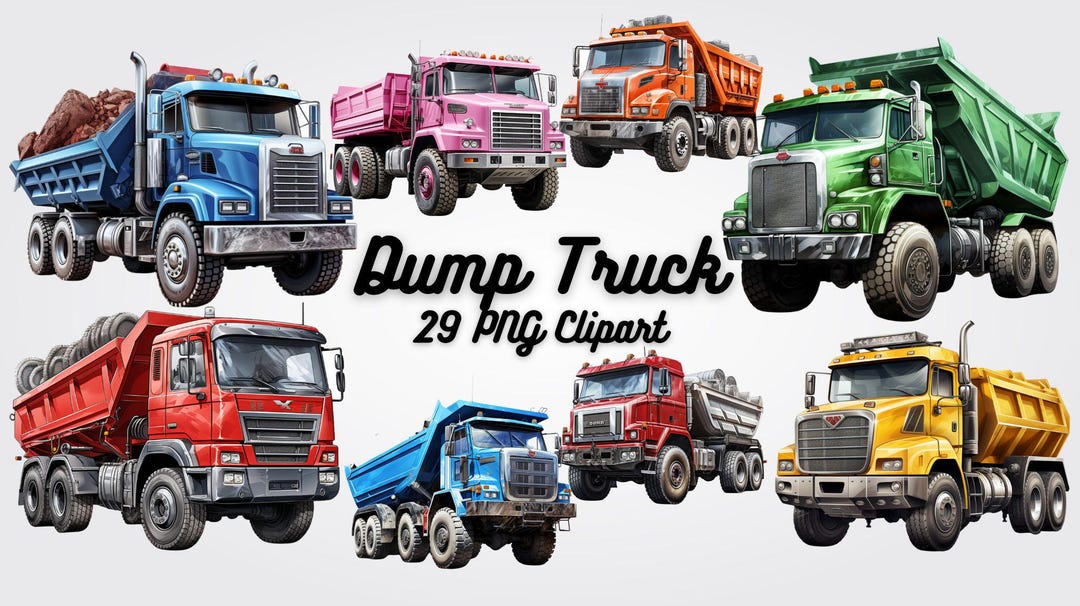 Dump Truck Clipart: 29 PNG Construction Vehicle Images (digital ...