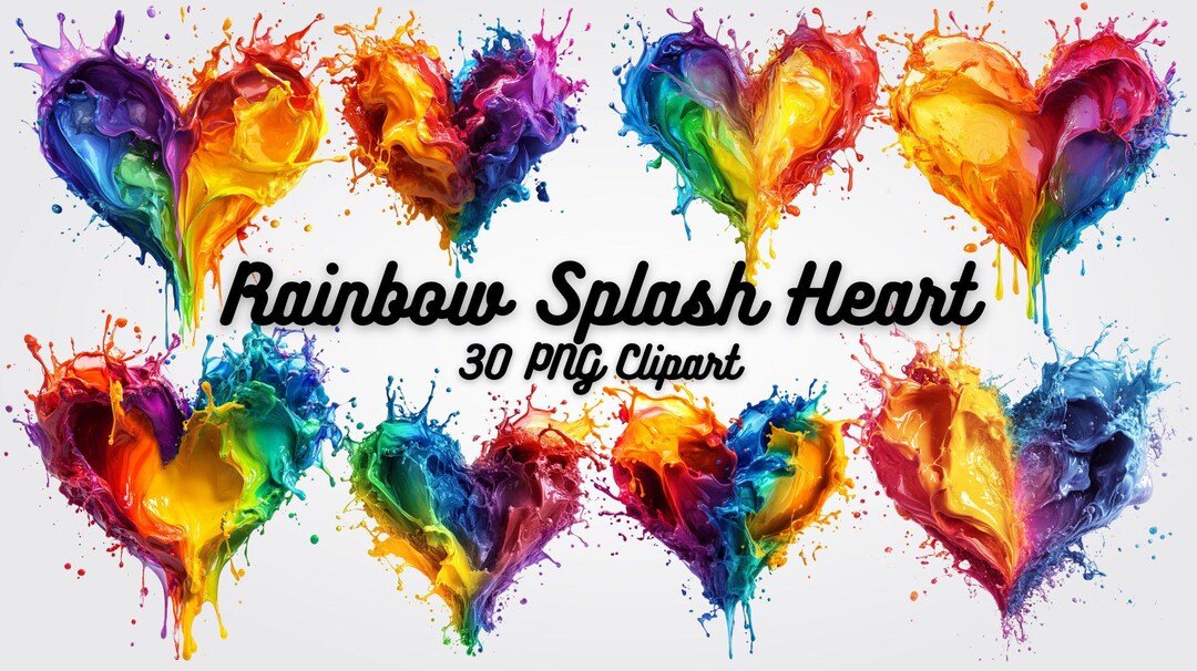 Rainbow Splash Heart Clipart: 30 PNG Images (digital Art) - Etsy