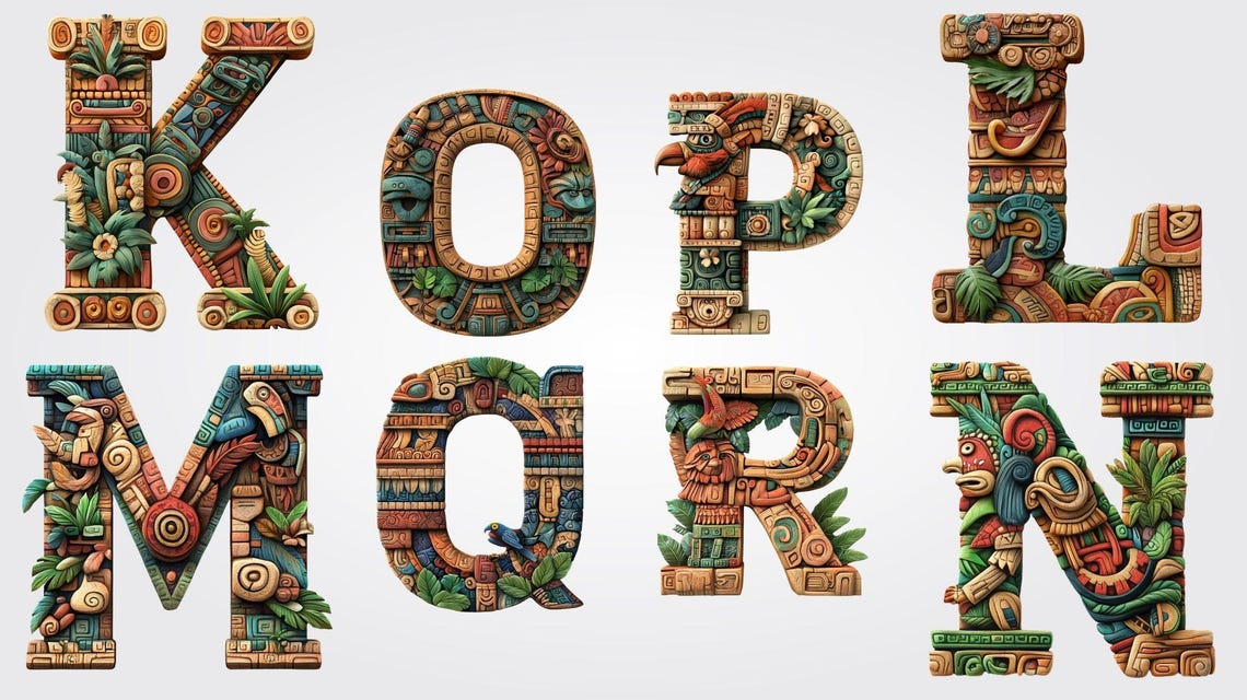 Mayan Alphabet Clipart: Ancient Tribal Letters PNG (digital Download ...