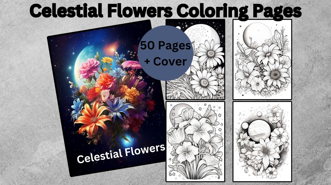50 Celestial Flowers Coloring Pages for Adults and Kids, Flower ...
