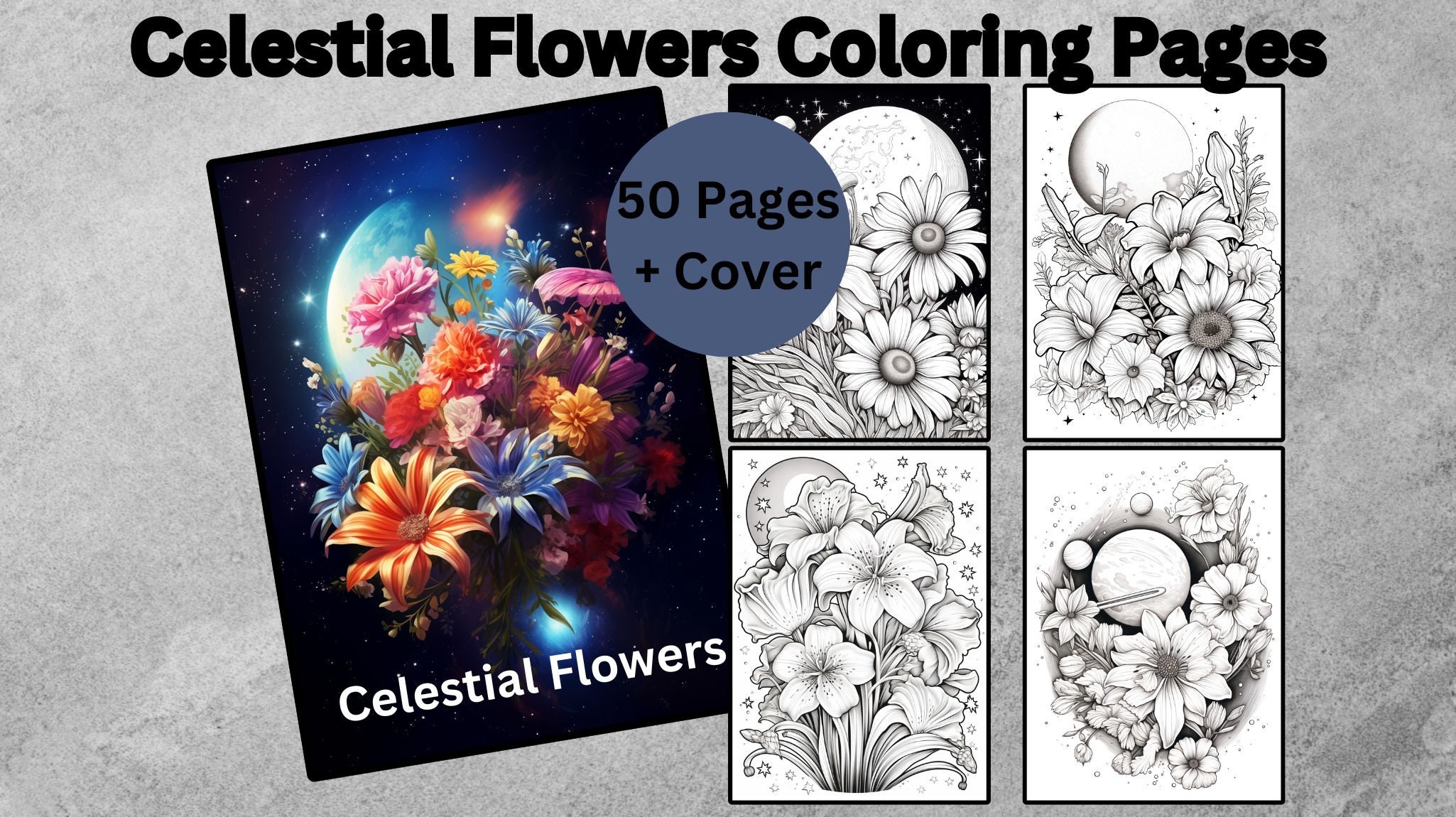 50 Celestial Flowers Coloring Pages for Adults and Kids, Flower ...