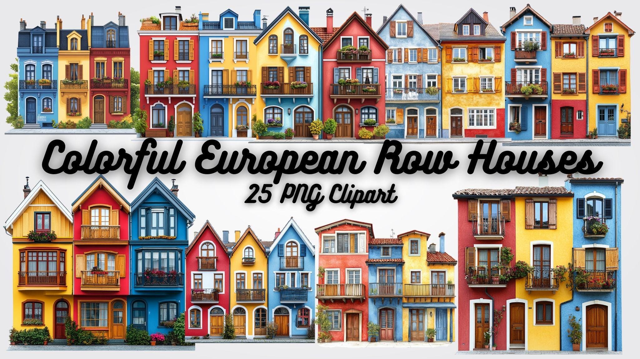 Colorful European Row Houses Clipart,colorful Houses Clipart, Row ...