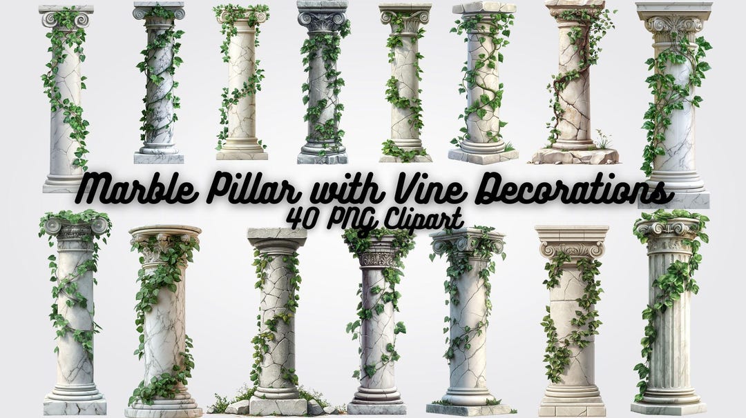 Marble Pillar Clipart: Greek Roman Vine Decor (PNG Digital Download, 40 ...